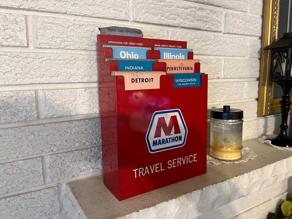 Vintage Marathon Travel Service Steel Map Holder 8 slots with 17 maps ...