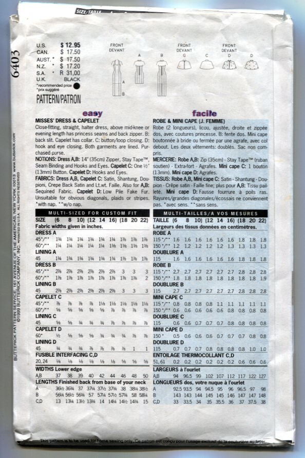 Butterick 6403 Sewing Pattern Sz 6-8-10 Evening Gown Halter Dress ...