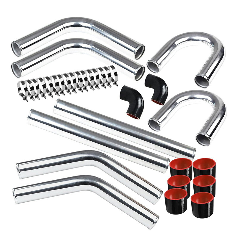 2.5" 63mm Polished Aluminum Intercooler Pipe Kit + Black Hose + Clamp ...