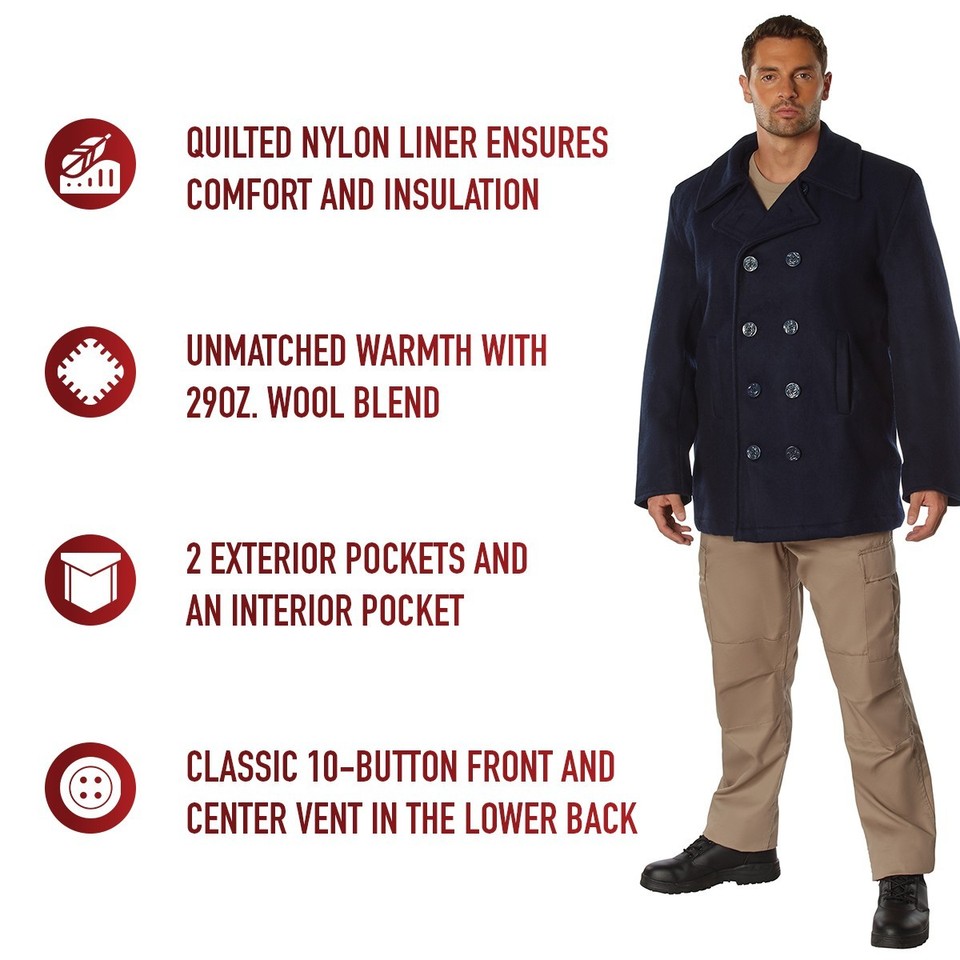 US Navy Type Black Or Navy Blue Wool Blend Peacoat - Great Military ...