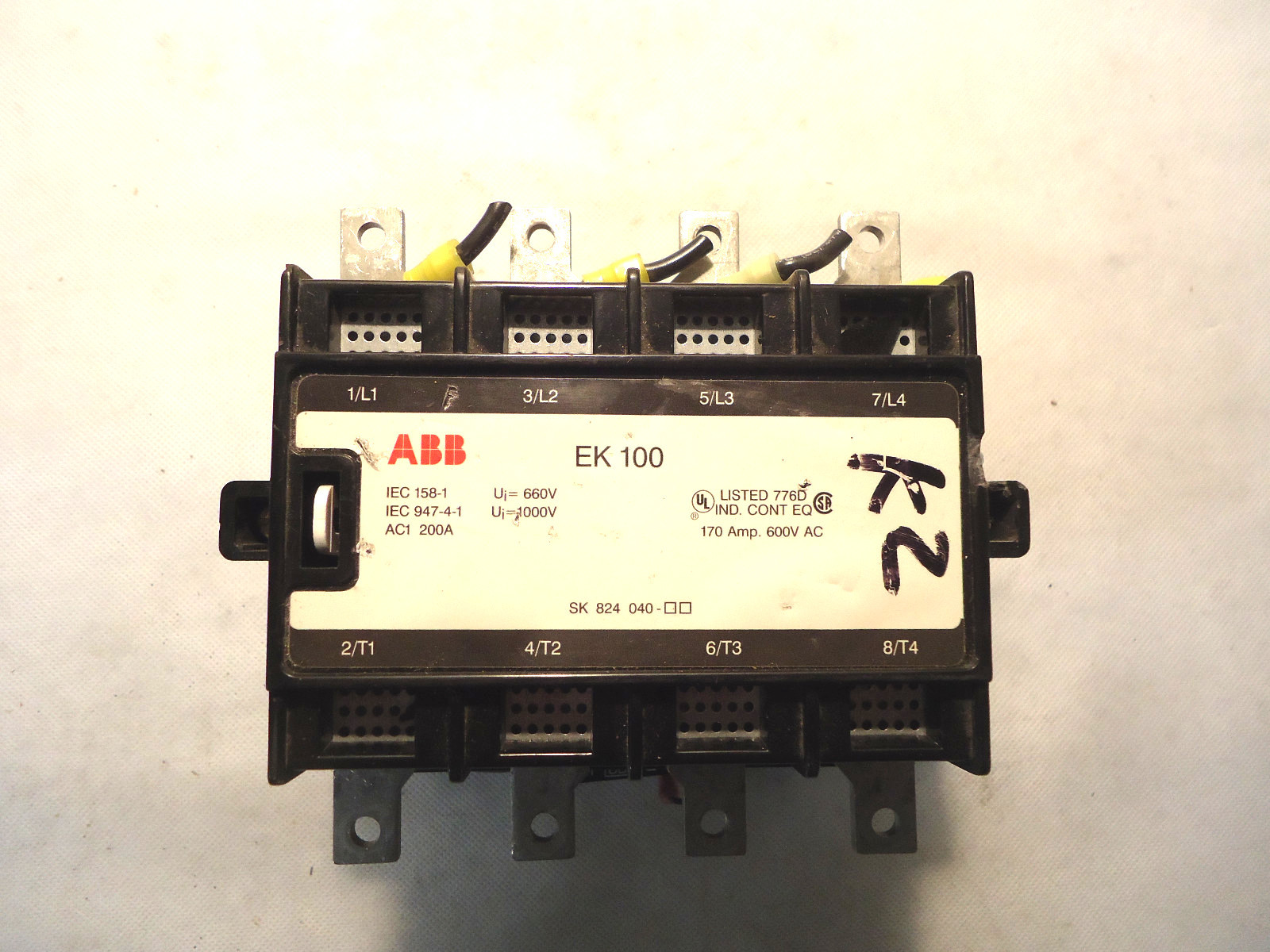 ABB Ek-100 4-pole Contactor 170 Amp 600v 24v DC Coil 170a EK100 for ...