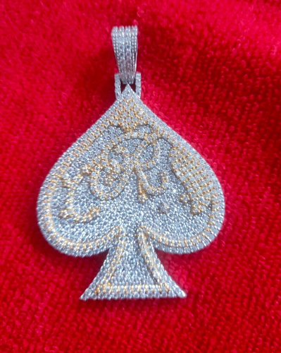 3.10Ct Round Cut Simulated Diamond Men's Ace Spade Pendant 2.5" 925 ...