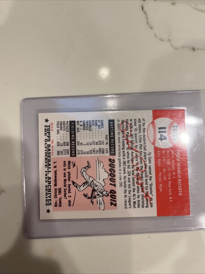 1953 Topps - Phil Rizzuto #114 Bio Information in Black | eBay