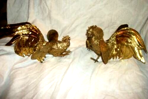Hollywood Regency Italian Brass Fighting Roosters Large Marked Mid ...
