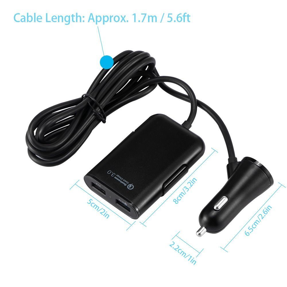 QC 3.0 Smart Phone Fast Charging Car Charger Extension Cord Cable 4 ...