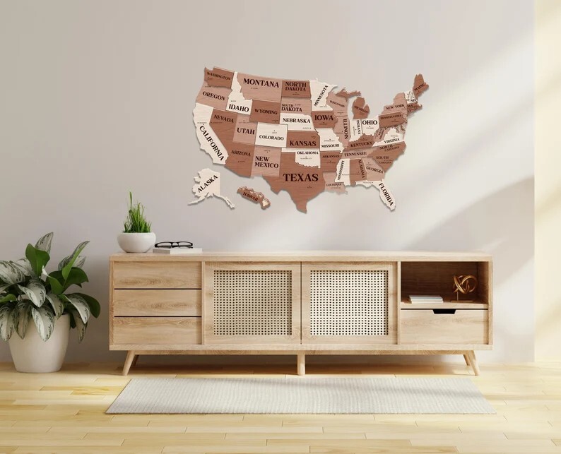 3D Wooden USA Map Wall Art, Wood United States Map with 17"x27" | eBay