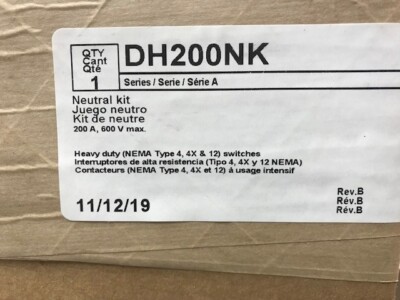 Eaton DH200NK 200 AMP 600 VAC Neutral Kit Assembl - New In Box | eBay