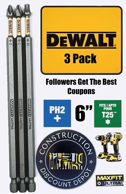 Dewalt Maxfit Ultra 6in PH2 T25 Phillips Torx 3 Piece Bit Set IMPACT ...