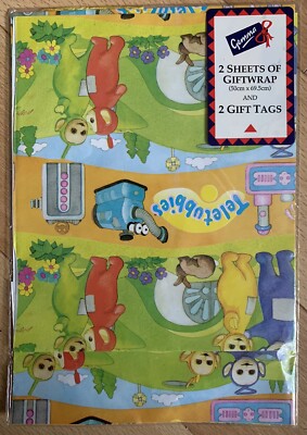 Vtg Teletubbies 2 Sheets Wrapping Paper Gift Tags 1996 Gemma Brand ...