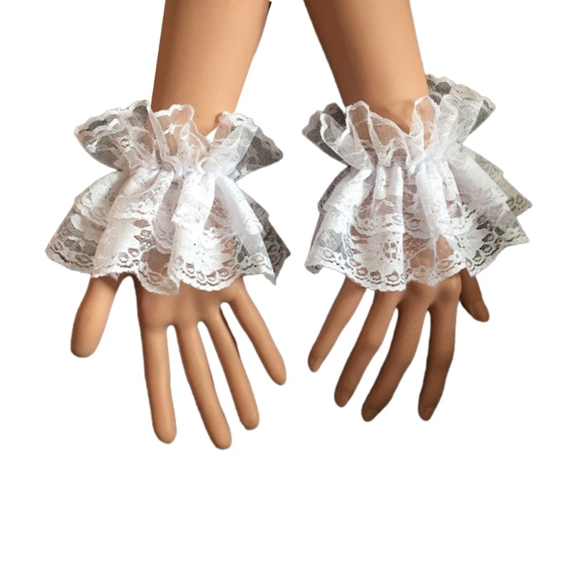 Pleated Ruffle Cuffs with Lace Flower Pattern Cosplay Wrist Cuffs for ...