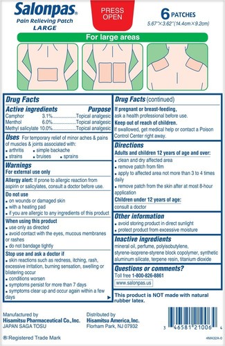salonpas large pain relieving patchs, 6 patches 5.67"X3.62" Exp:12-23 ...