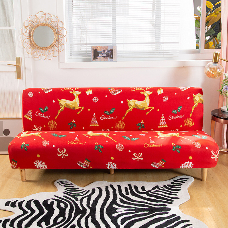 Printed Futon Cover Stretch Sofa Bed Cover Armless Couch Cover for ...