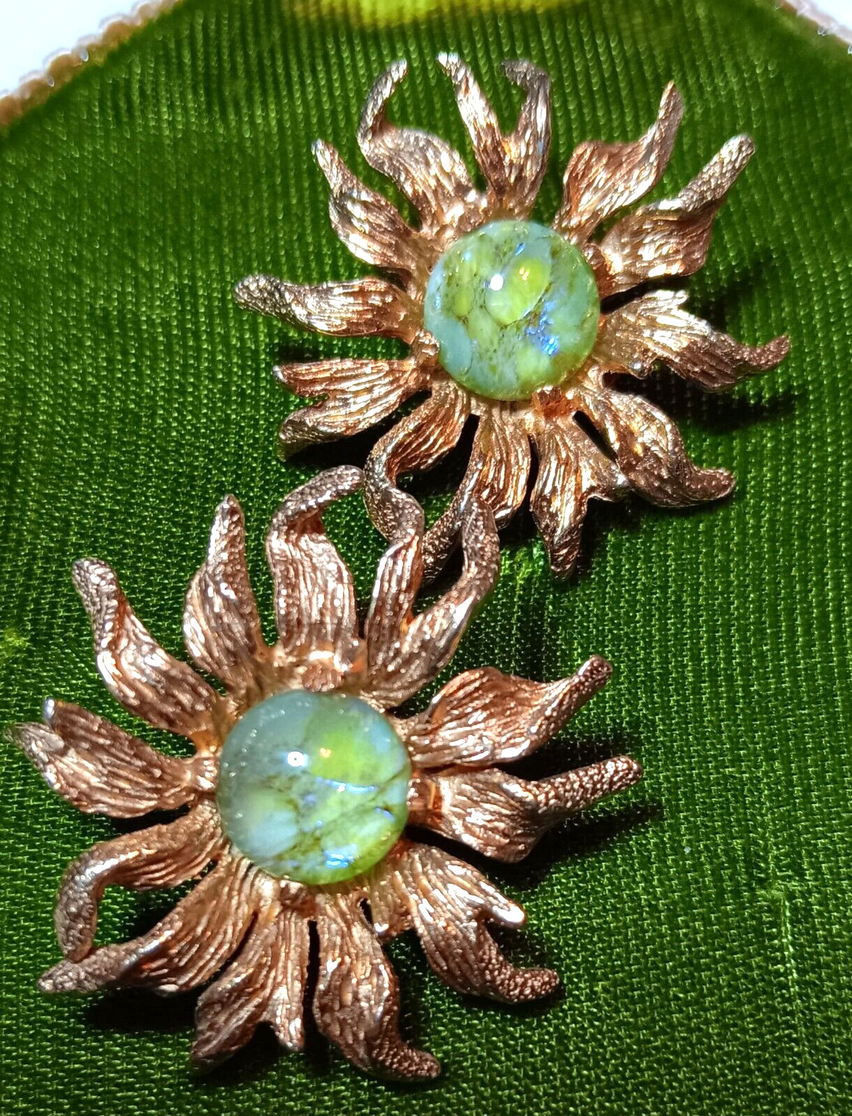 Rare Marcel Boucher #6120 Sunburst Gold Clip Earrings… - Gem