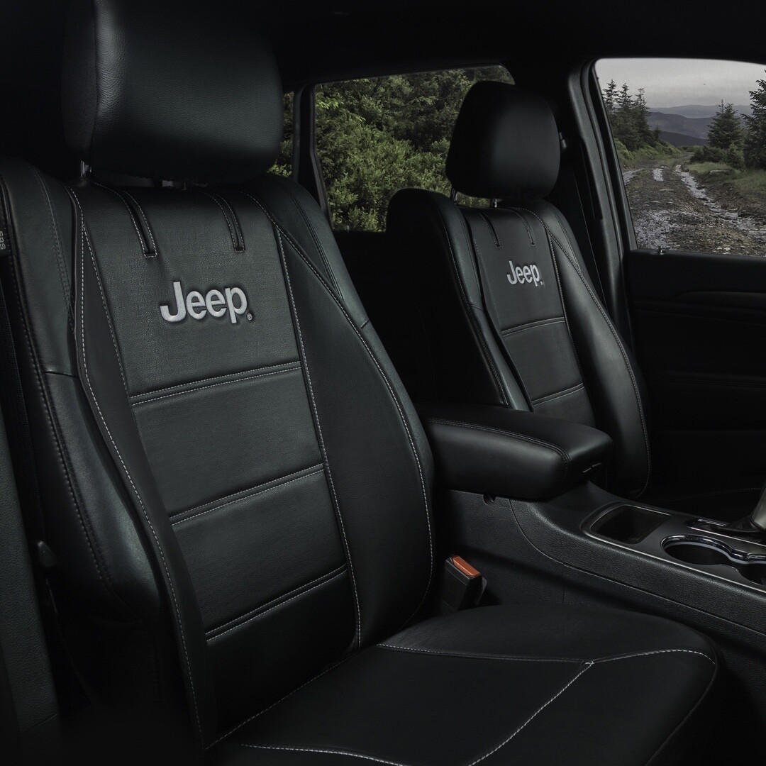 Jeep MOPAR Universal PU Leather Seat Cover Set: 2 | 2 Pieces | Black ...