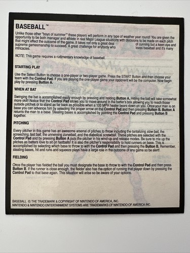 BASEBALL NES Permastruct Rental Store Instructions Sticker Unused | eBay