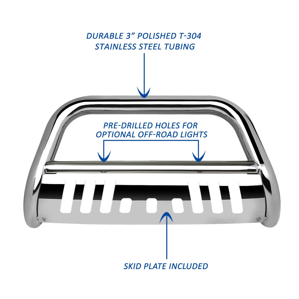 For 07-14 Avalanche 3" Chrome S/S Bull Bar Push Front Bumper Grille ...