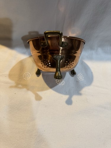 Vintage 6" Copper Berry Colander Strainer Brass Feet & Handles ...