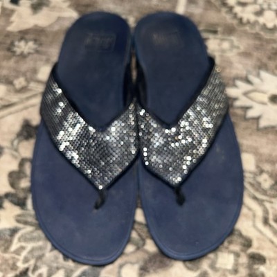 Fitflop Sequins Electra Flip Flops Sandal Open Toe Wedge Shoe blue ...