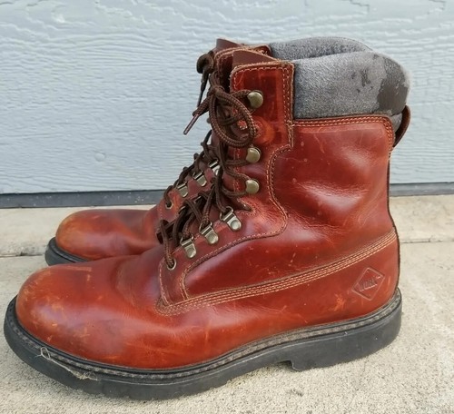 RED WING WORX burgundy/brown Leather logger combat Work Boots 13 M ...