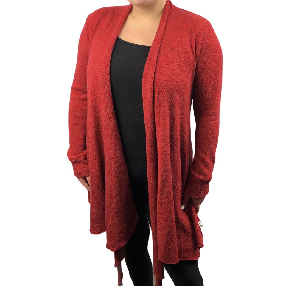 Red Tunic Sweater Open front Cardigan M/L Asymmetrical Trapeze ...