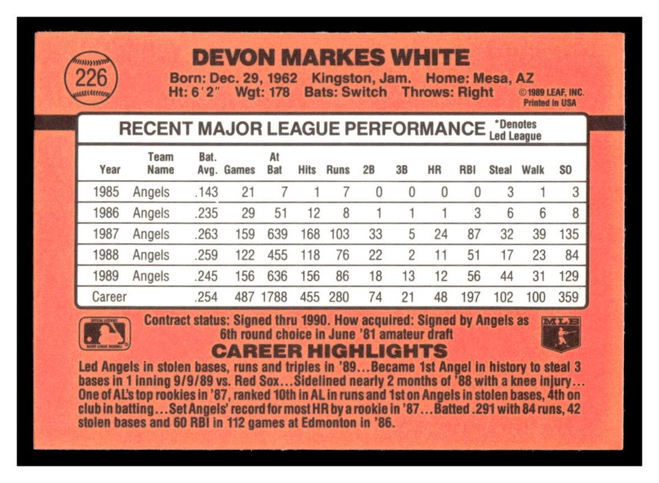 1990 Donruss #226 Devon White - California Angels | eBay