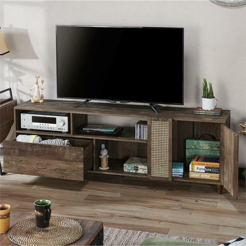 Bowery Hill Rustic Wood Storage 70-Inch TV Stand in Reclaimed Oak | eBay