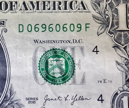 Fancy Serial Number $1 Bill Series 2021~06960609~ ((True Flipper ...
