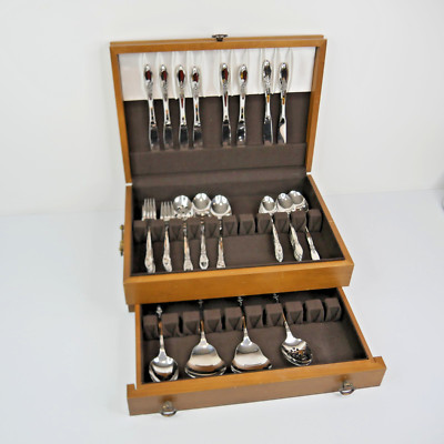 Large Vtg. Oneida Community Stainless Flatware FLORAL 48 Piece Set w ...