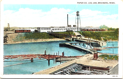 Postcard Brainerd Minnesota Paper Company Log Jam Posted 1936 | eBay
