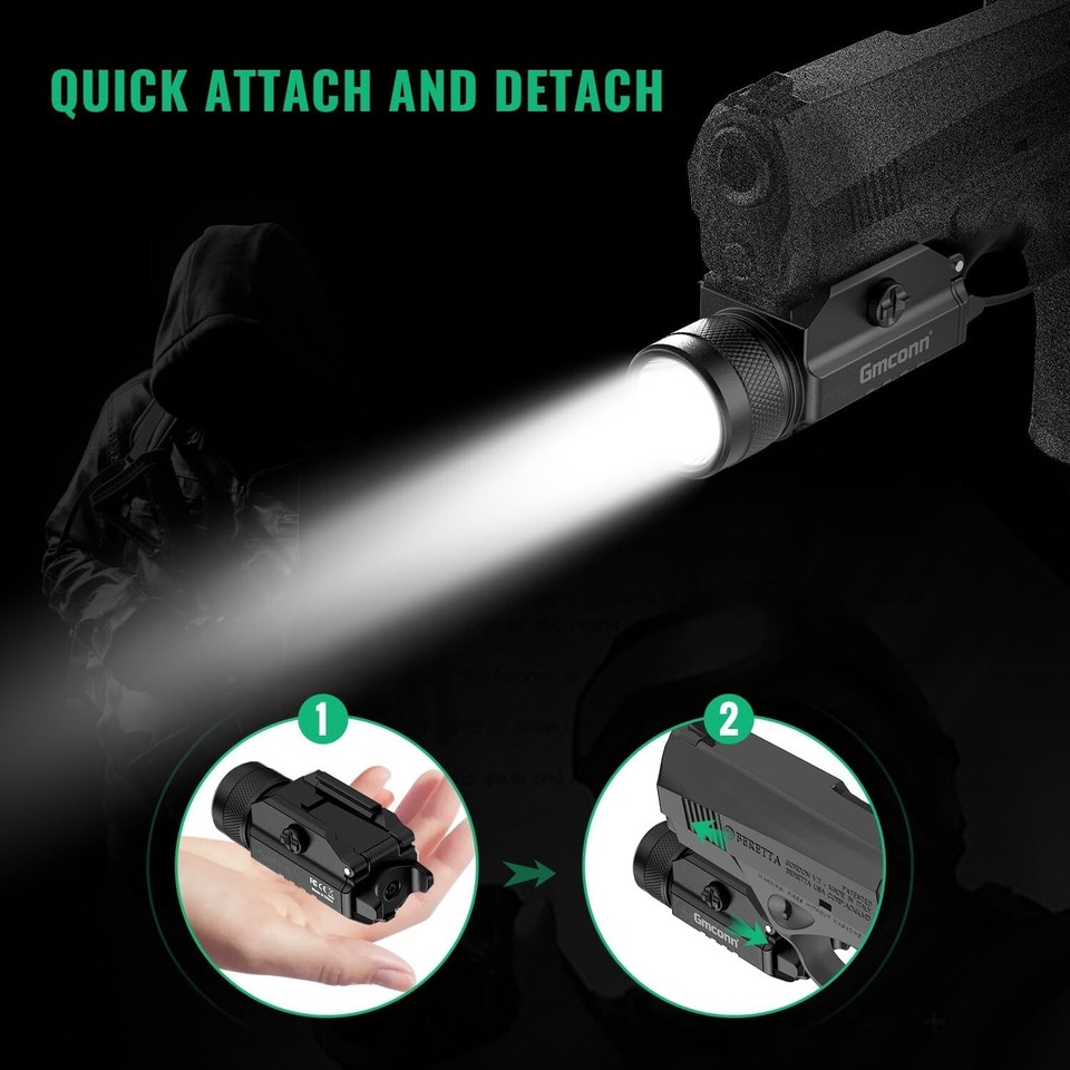 GMCONN 1250 lm Tactical Flashlight Strobe Weapon Light for Pistol ...