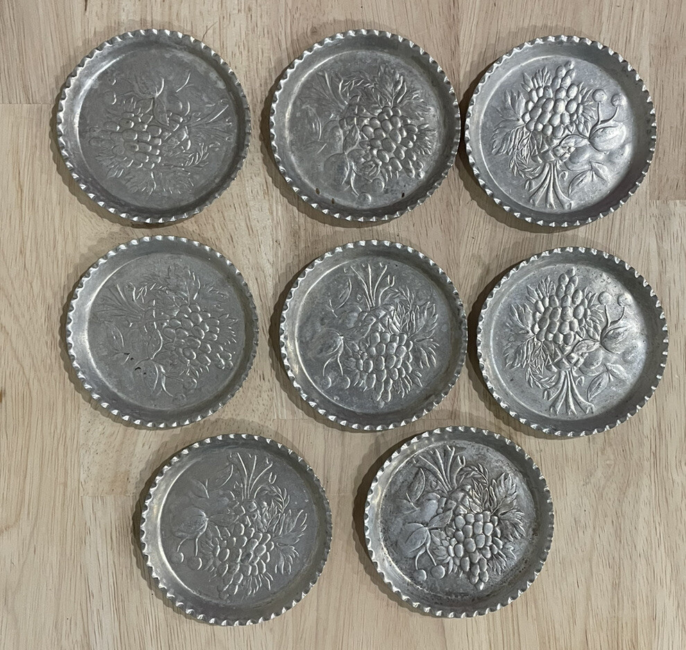 Vintage Metal Raised Graphic Fruit Coasters Lot Of 8 MCM Design | eBay