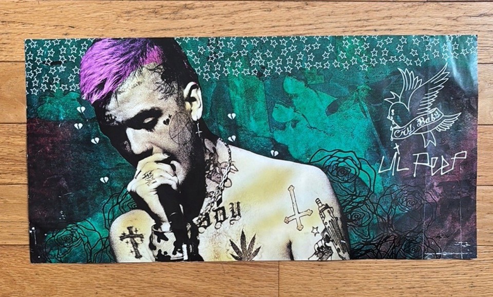 Lil Peep Green Poster with Pink Hair Rapper Goth Emo Rap GBC Music ...