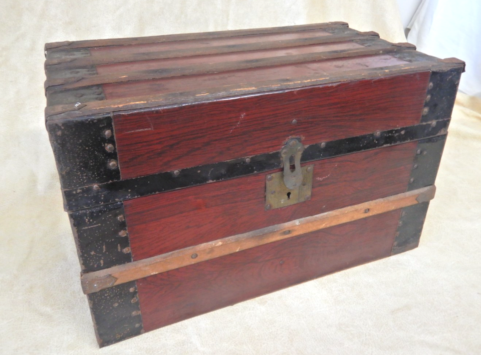 Antique Doll Trunk Salesman Sample Trunk w tray Grain Painted Steel ...