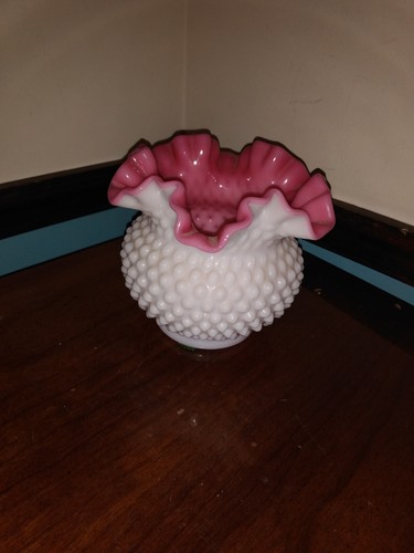 Vintage Retro Fenton Pink Ruffled Edge Hobnail Milk Glass Centerpiece ...