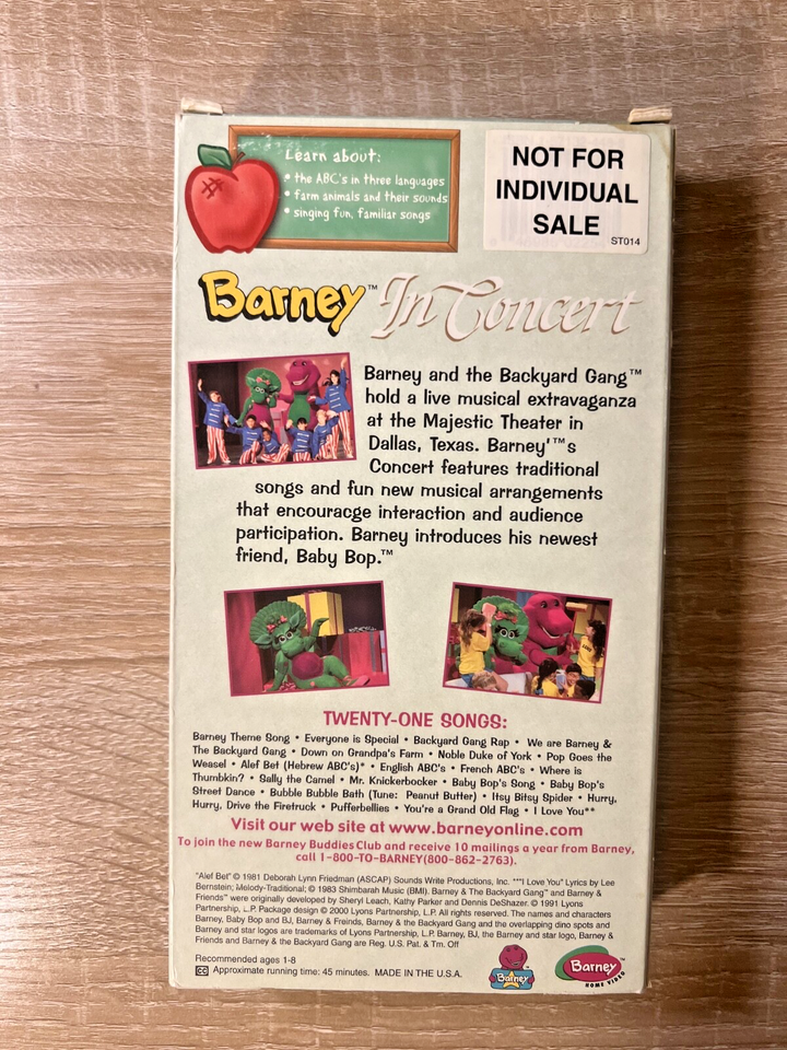 Barney in Concert VHS 2000 Musical Kids Show 80's 90's Vintage White ...