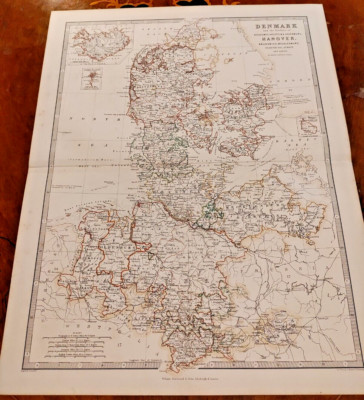1861 Hand Colour Map Blackwood Denmark Iceland Faroe Isles Hanover ...