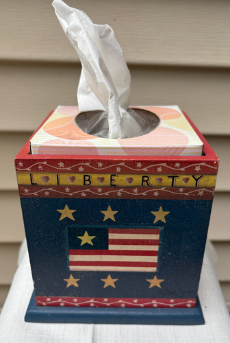 Wooden Tissue Holder Box Patriotic 4th of July America Liberty Apple ...