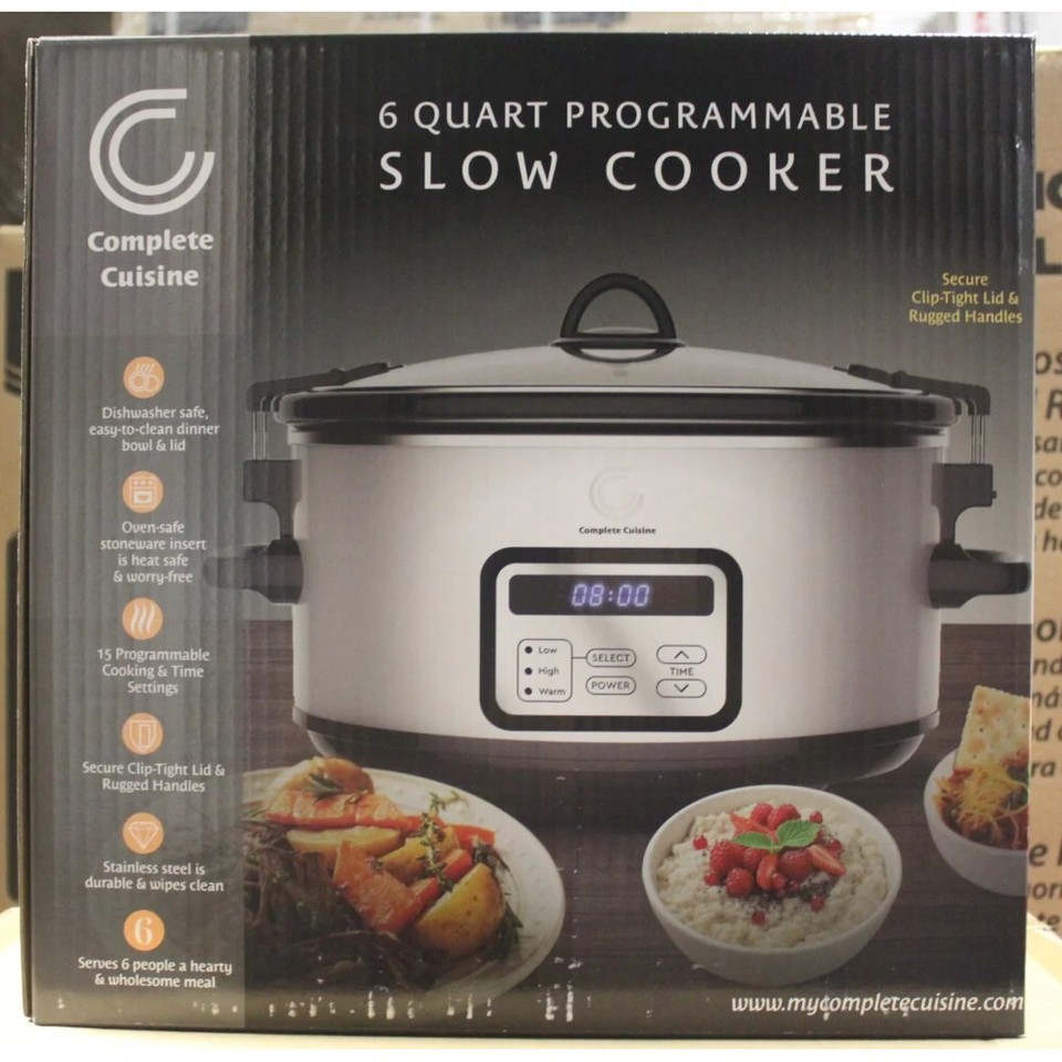 Complete Cuisine 6.0 Quart Programmable Stainless Steel Slow Cooker | eBay