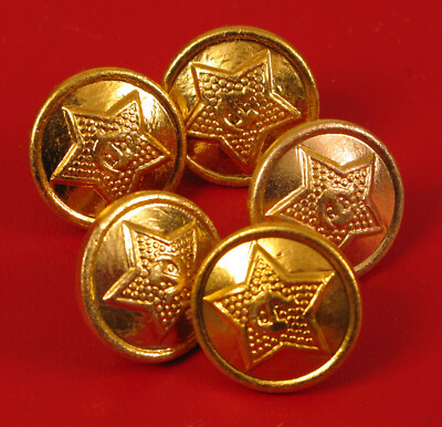 VINTAGE (5) FIVE RUSSIAN RUSSIA USSR MILITARY GOLD PLATED STAR BUTTONS ...