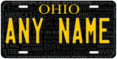 Custom Black Ohio Personalized Novelty Car Auto License Plate Any Name ...