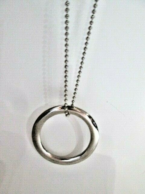 Beaded Chain Pendat Necklace 29" Long 2" diameter Silver tone Ring | eBay