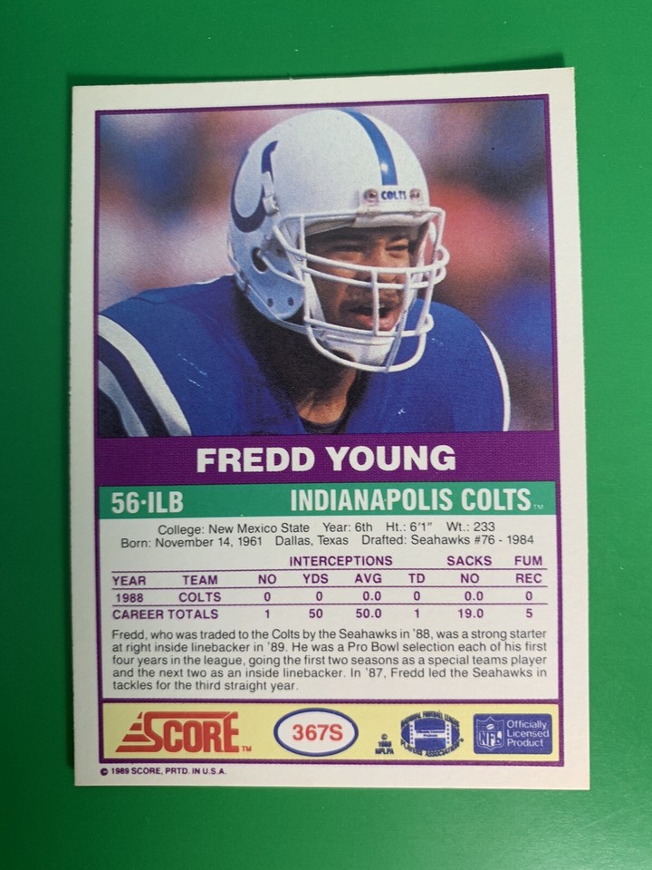 1989 SCORE Fredd Young #367S Indianapolis Colts | eBay