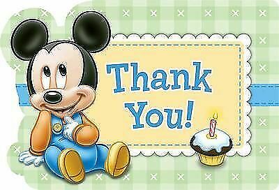 Disney BABY MICKEY MOUSE 8 Thank You Cards Sticker Seals Amscan for ...