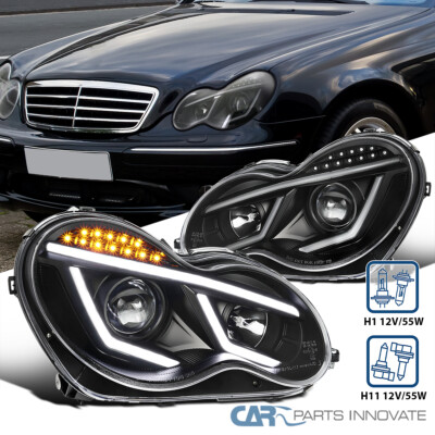 Black Fits 2001-2007 Mercedes Benz W203 C230 C240 LED Strip Projector ...