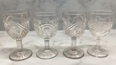 Vintage/EAPG ? glass 4 different patterns clear goblet glasses set of 4 ...