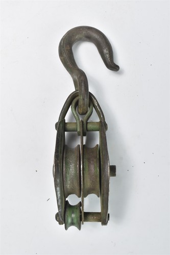 Vintage DOUBLE WHEEL BLOCK & TACKLE PULLEY STEEL HOOK FARM TOOL #09784 ...
