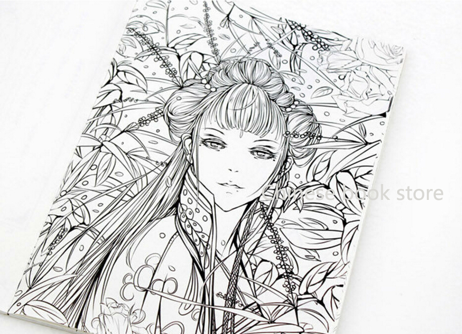 Chinese line drawing book ancient figure pencil watercolor cartoon ...