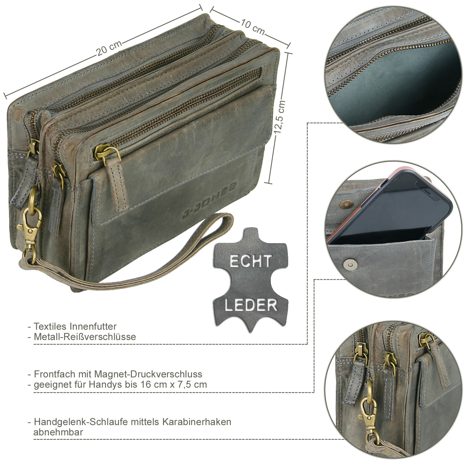 Echt Leder Herren Handgelenktasche Handtasche Brieftasche Geldbörsen ...