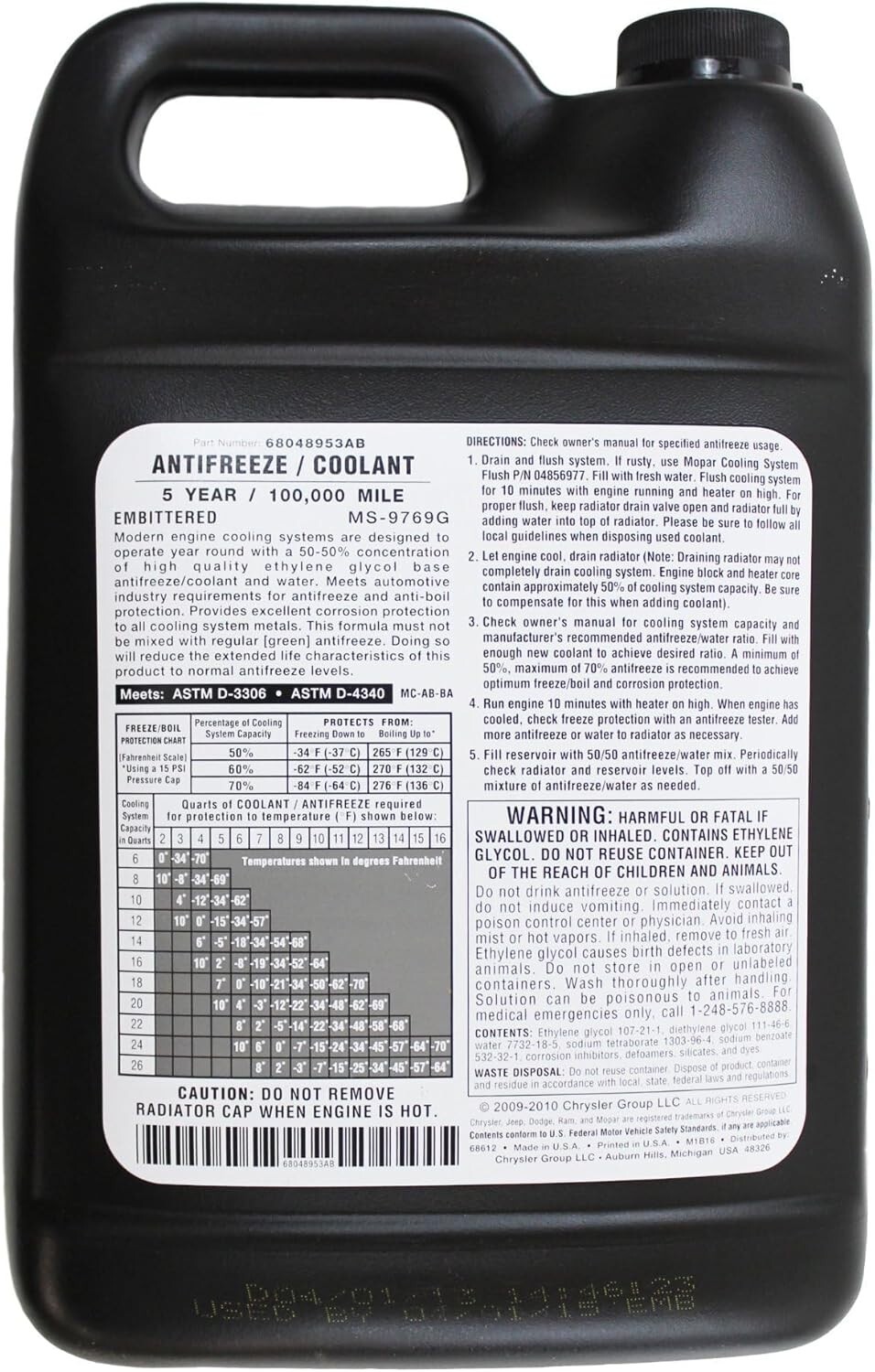 68048953AC 2002-2014 NEW ENGINE ANTIFREEZE COOLANT MOPAR GENUINE OE ...