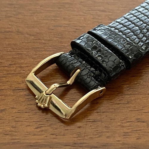 ROLEX Black Leather Strap Gold Buckle Lizard Excellent Condition japan ...